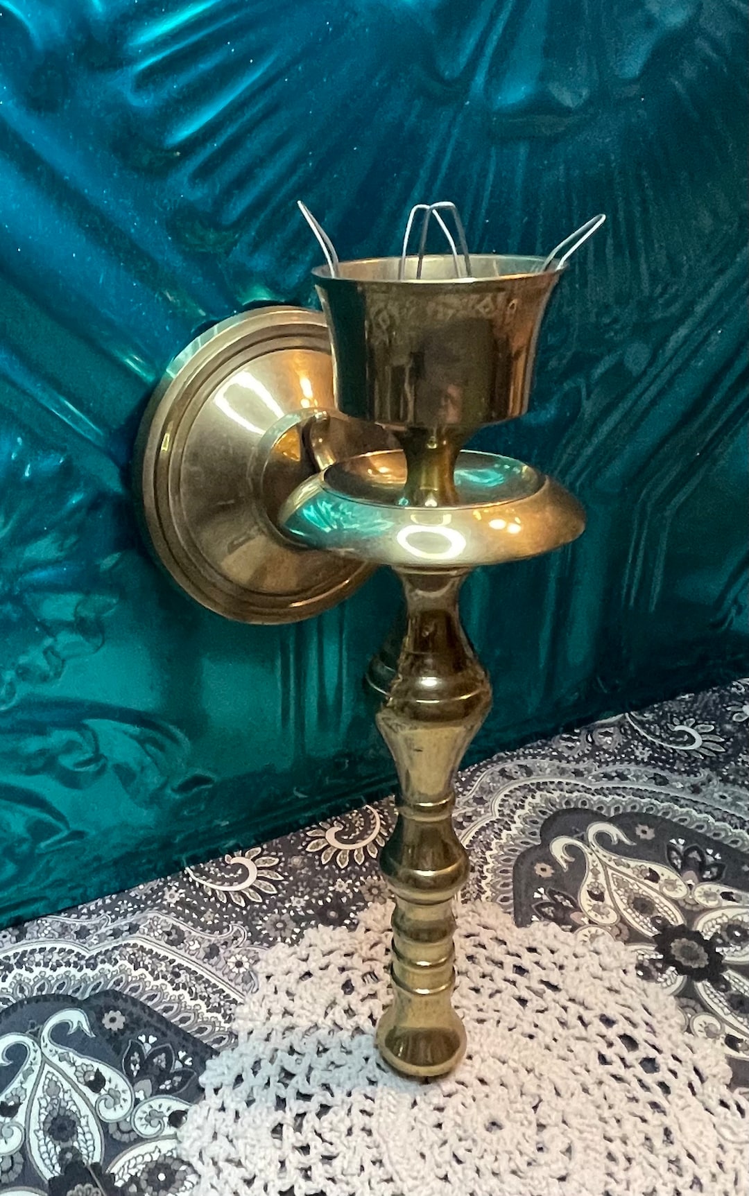 Vintage Torch Style Brass Wall Sconce Candle Holder With Removable ...