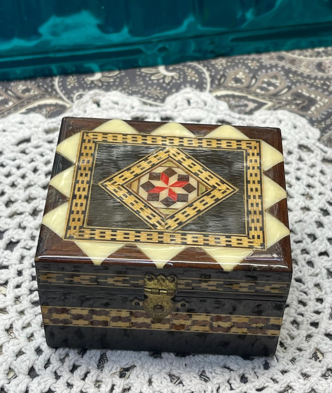 Vintage Small Wooden Inlay Box With Red Lining- Made in Spain - Etsy