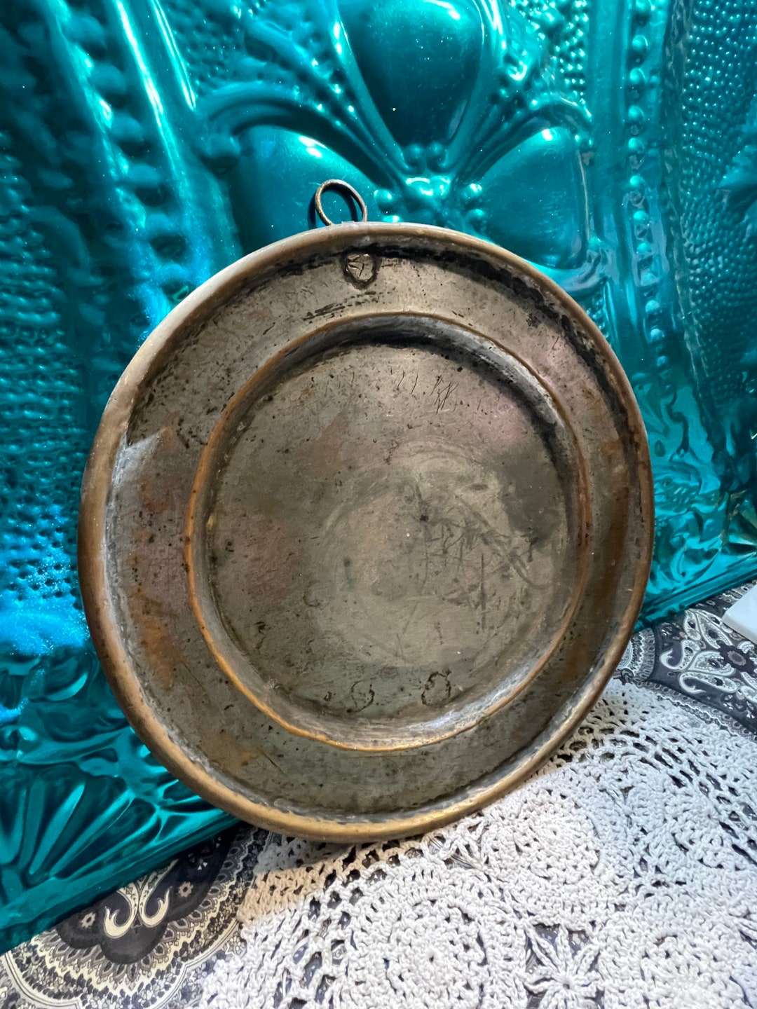 Antique or Vintage Heavy Wall Plate - Brass and Silver Tone Metal- Aged ...