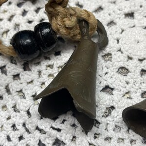 Vintage Small Unique Brass Bells Set of 5 on Worn String- Missing ...