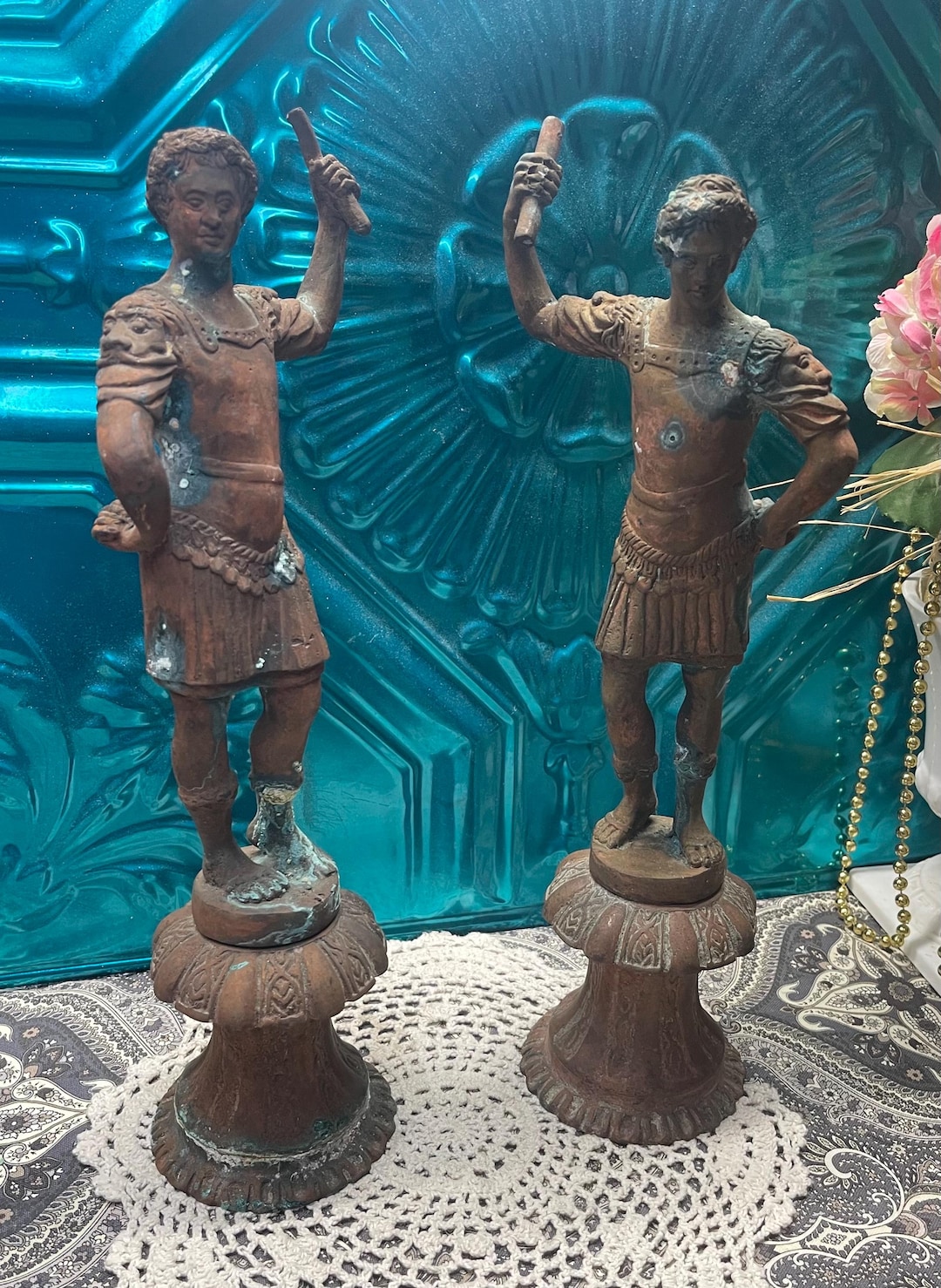 Antique Set of 2 Heavy Tarnished Roman Metal - Possibly Bronze Statues ...