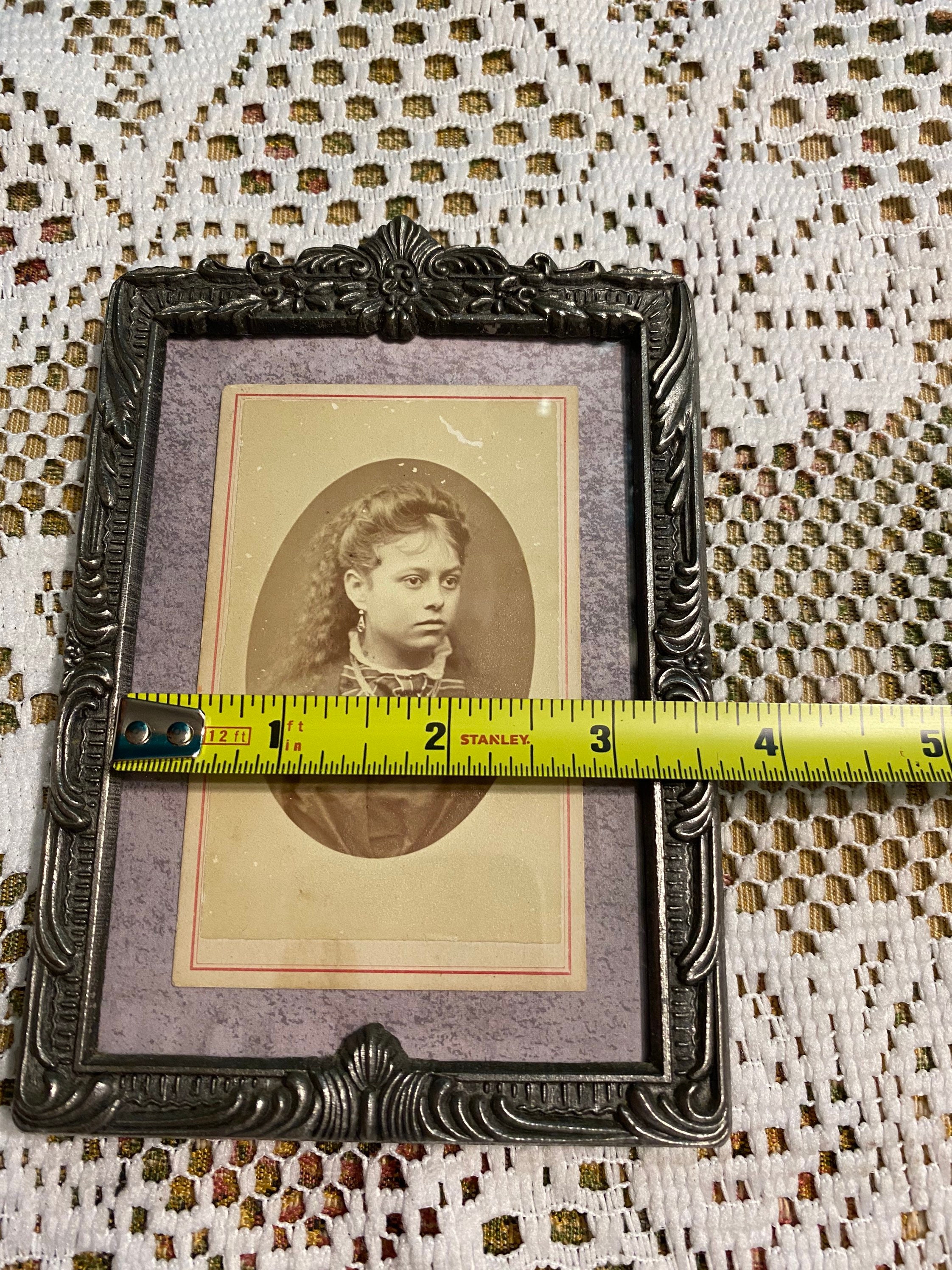Antique Victorian photo card in ornate vintage metal frame | Etsy