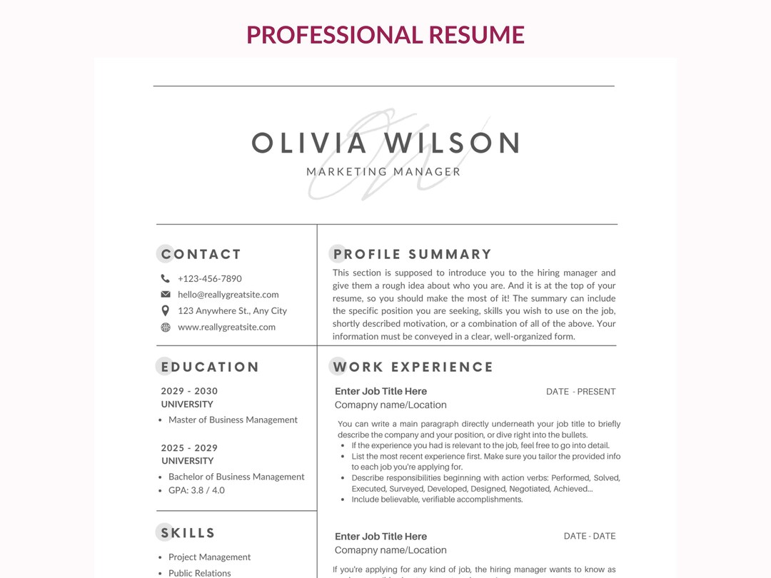Professional Resume Template for MS Word, Mac Pages, Google Docs ...