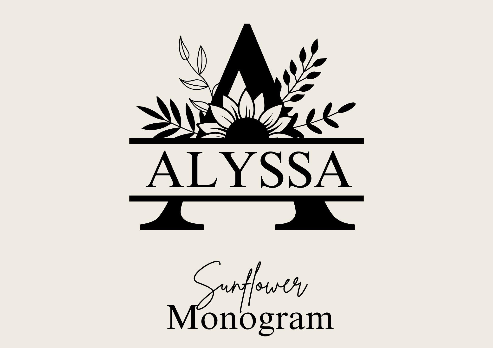 Sunflower Split Monogram Svg, Jpg, Png, Floral Monogram Clipart ...