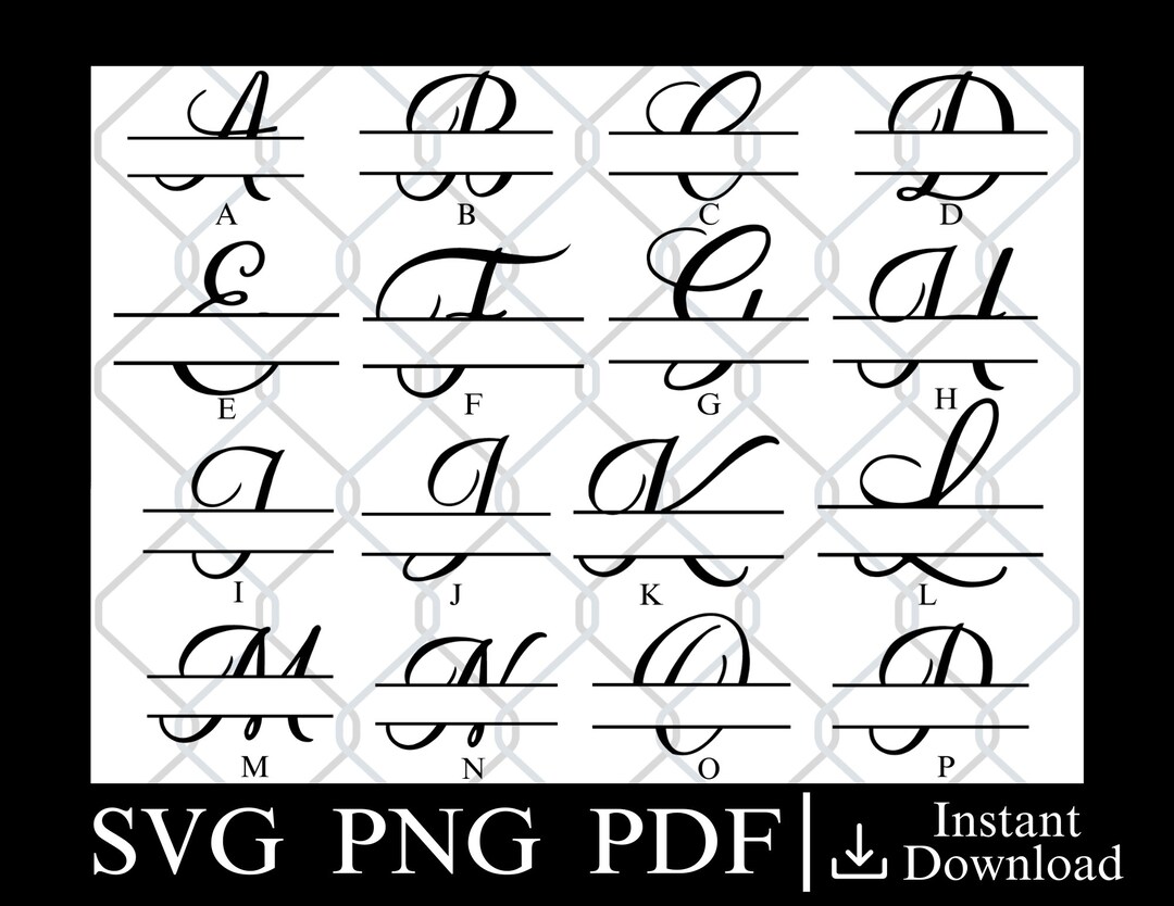 Split Monogram Alphabet SVG, DXF, PNG, Split Monogram Frame Alphabet ...