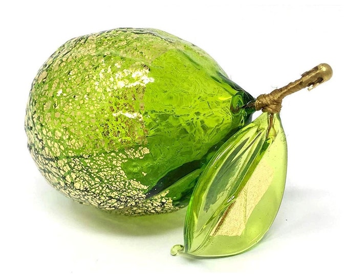 Murano Glass Lime Figurine With 18K Gold Foil, Blown Glass Fruit ...
