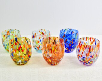 Black and White Drinking Glasses Set of 6 Unique Gift Crystal Venetian ...