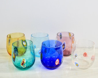 Black and White Drinking Glasses Set of 6 Unique Gift Crystal Venetian ...