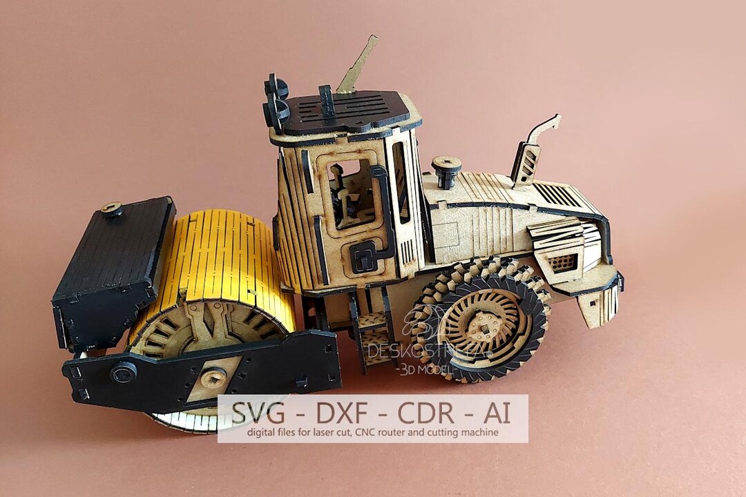 Digital Files, Wooden 3mm, 3D Model Road Roller, 3D Puzzle, Laser Cut ...