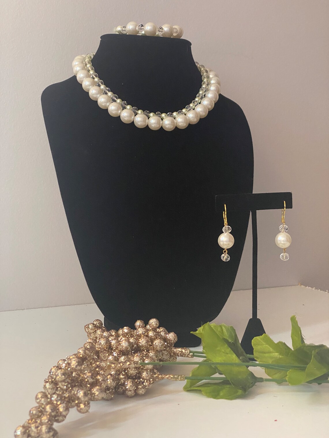 Jewelry Set, Pearls Jewelry Set With Crystal Beads, Necklace, Bracelet ...