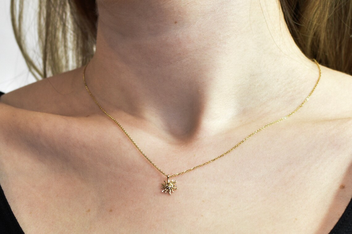 14K Gold Sun Charm: Solid Gold Solar Pendant - Etsy