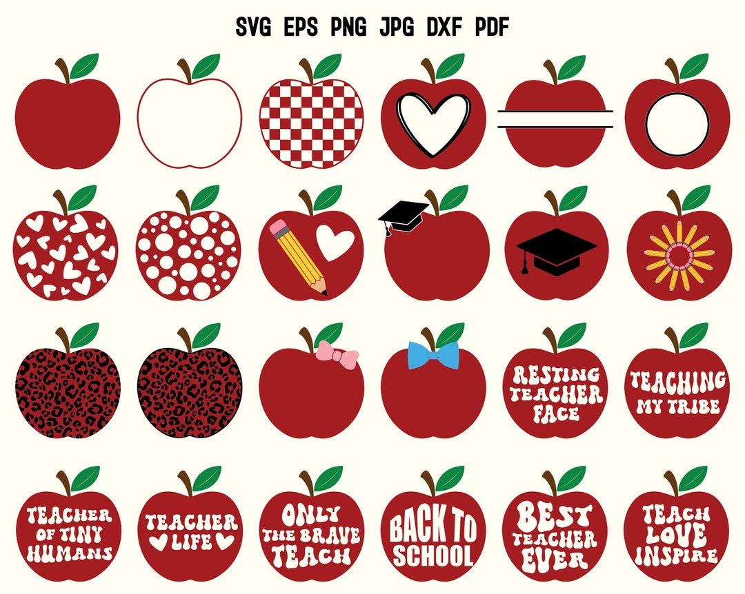 Apple Svg - Teacher Svg - Apple Clipart - Apple Silhouette - Apple Cut ...