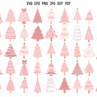 24 Pink Christmas Trees Clipart, Winter Festive Clipart, Printable ...