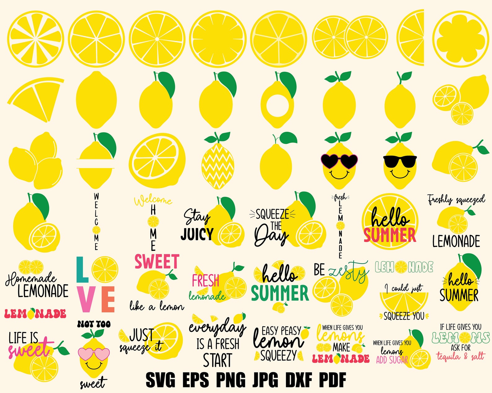 Lemon SVG Clipart Summer Svg Lemon Cut File for Commercial Use Beach ...