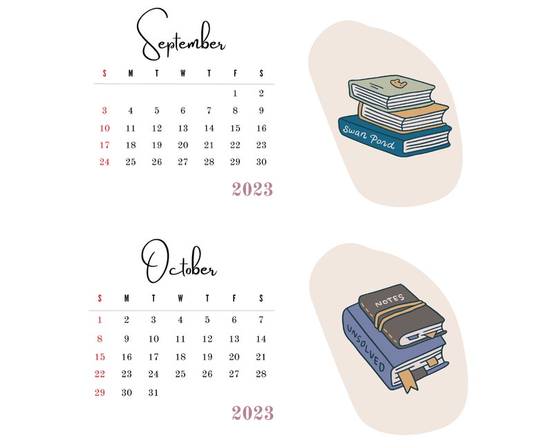 2023 Calendar Printable Monthly Calendar PDF Books Calendar - Etsy