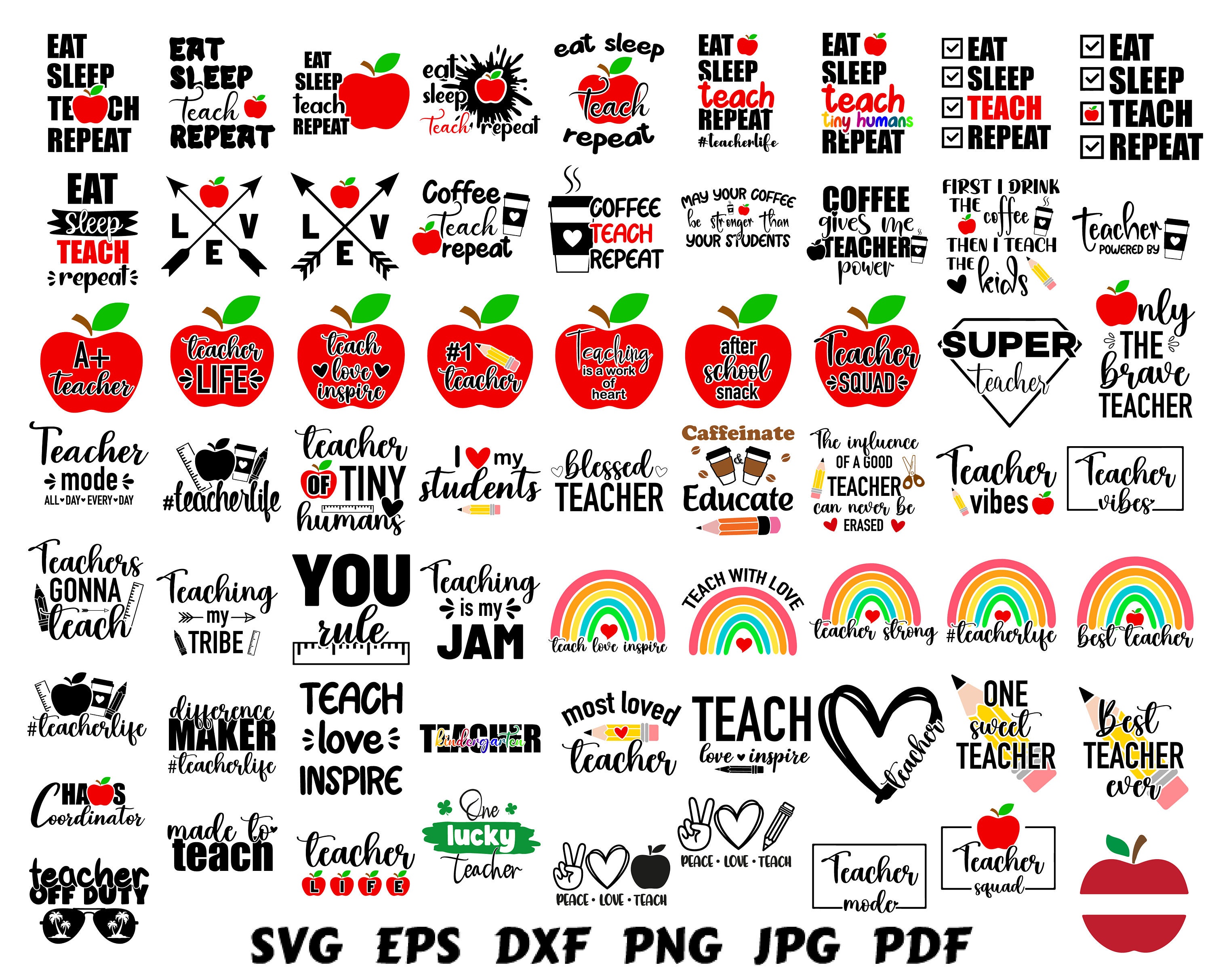 65 Teacher Svg Cut File Bundle Teacher Life Svg Funny Teacher | Etsy