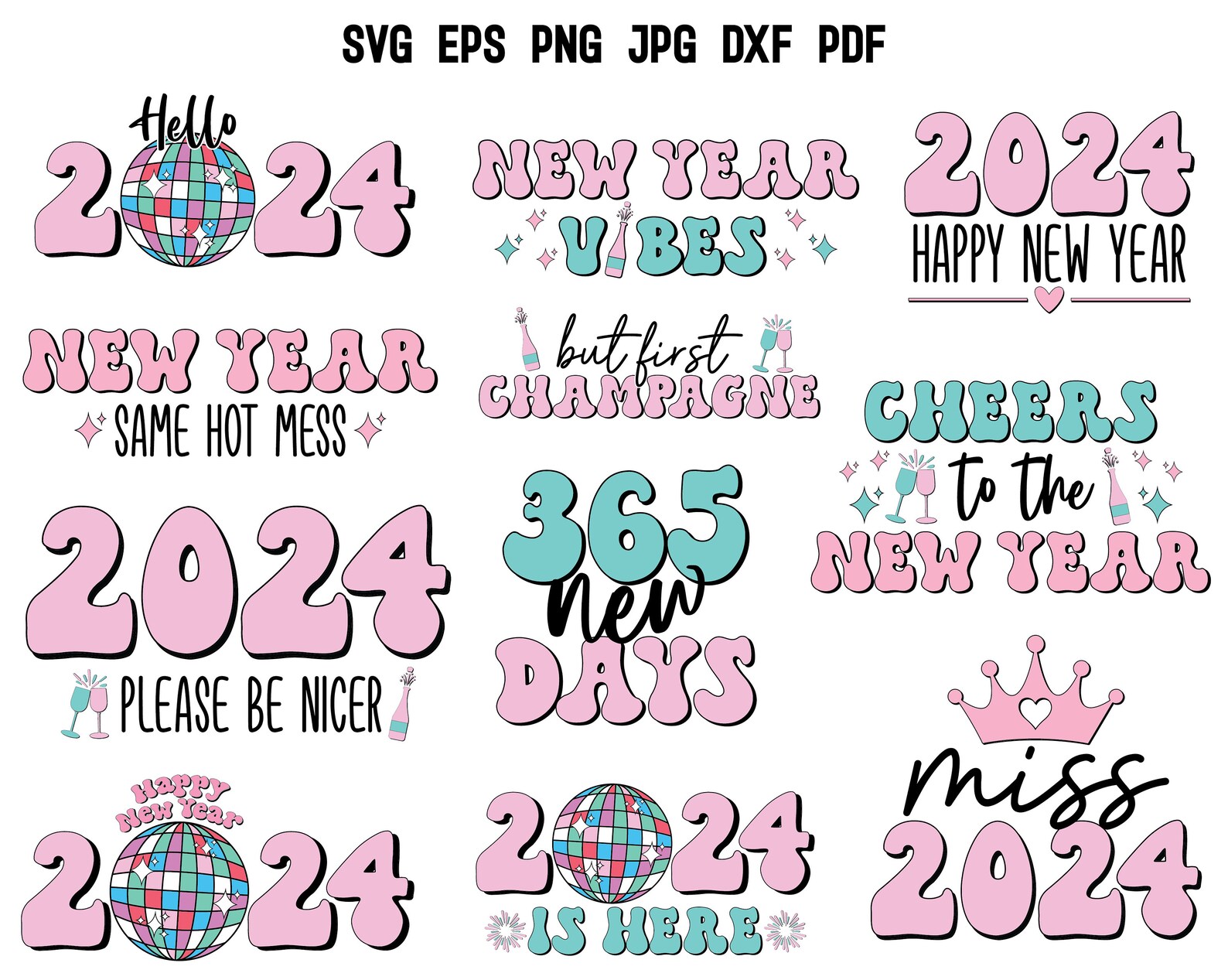 New Year SVG PNG Sublimation | Retro New Year SVG | New Year Eve 2024 ...