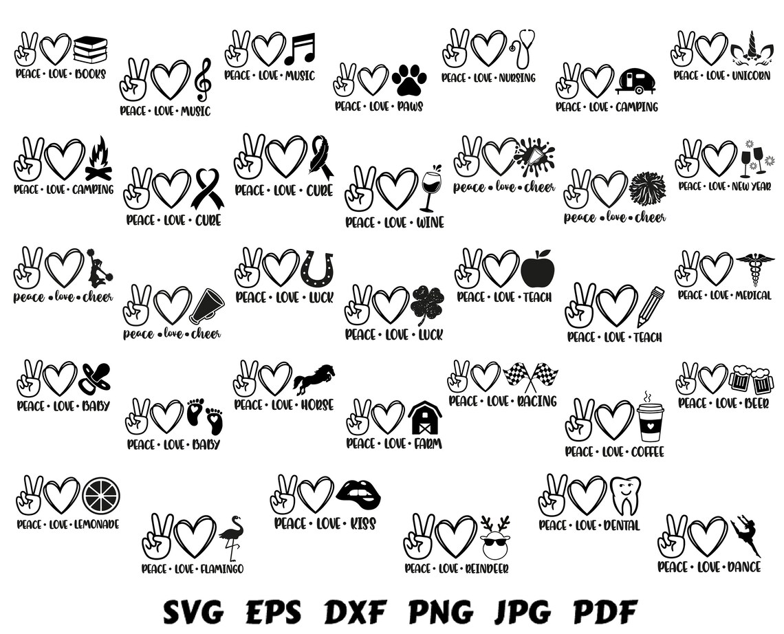 Peace Love Svg Bundle Cut File Peace Love Sign Silhouette Paw Summer ...