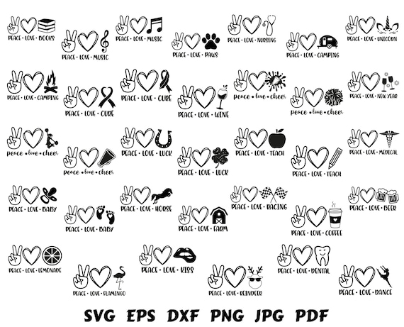 Peace Love Svg Bundle Cut File Peace Love Sign Silhouette Paw - Etsy