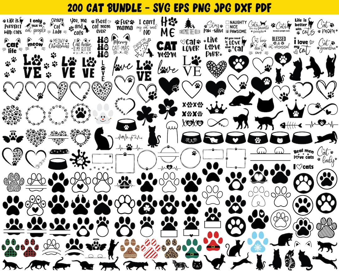200 Cat Bundle SVG | Cat SVG | Paw Print SVG | Paw Svg | Cat Mom Svg ...