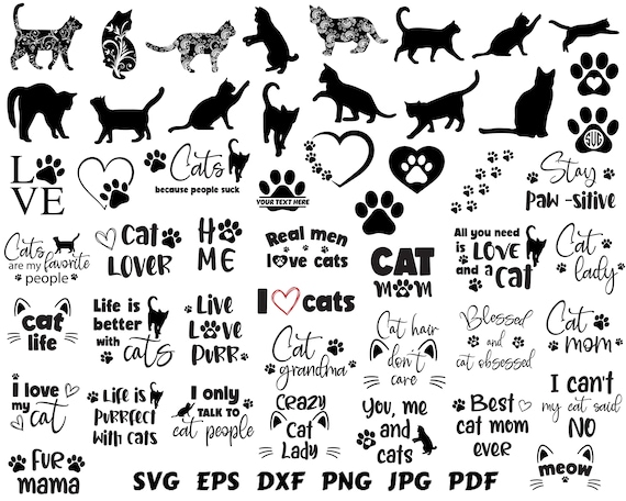 Cat Bundle Svg Cat Svg Cat Silhouette Cat Cut File Cat Clipart - Etsy