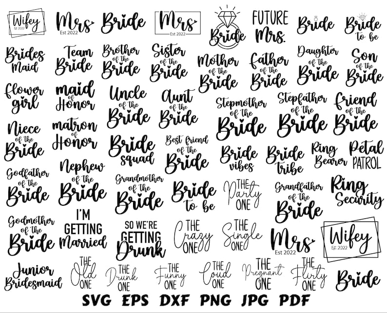 Wedding Svg Bride Svg Wedding Cut File Bride Party Svg Etsy