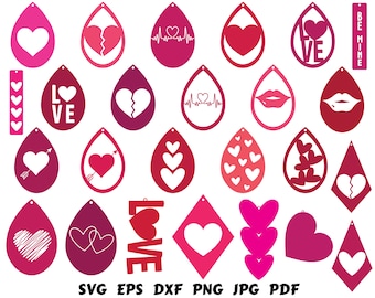 Valentine's Day Svg Earrings Svg Teardrops Earrings Svg Love Svg Heart ...