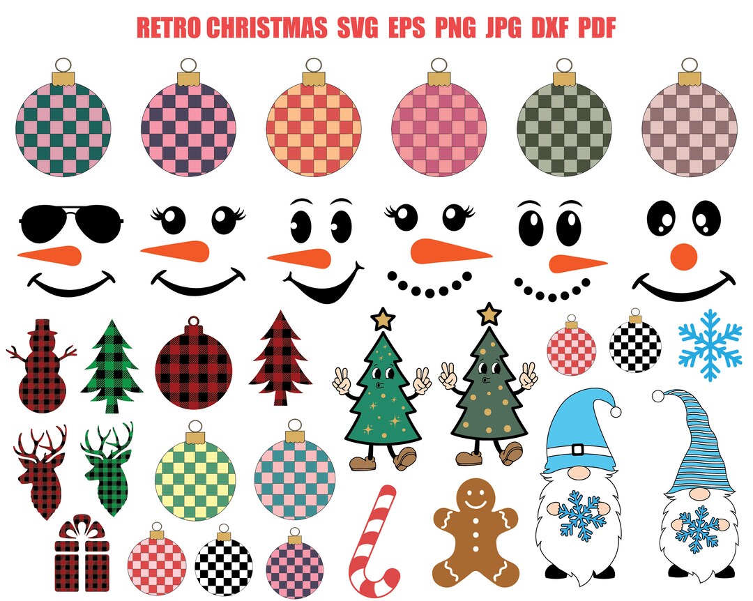 Retro Christmas SVG PNG Clipart Groovy Christmas SVG Snowman Svg Santa ...