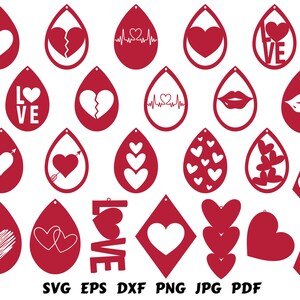 Valentine's Day Svg Earrings Svg Teardrops Earrings Svg Love Svg Heart ...