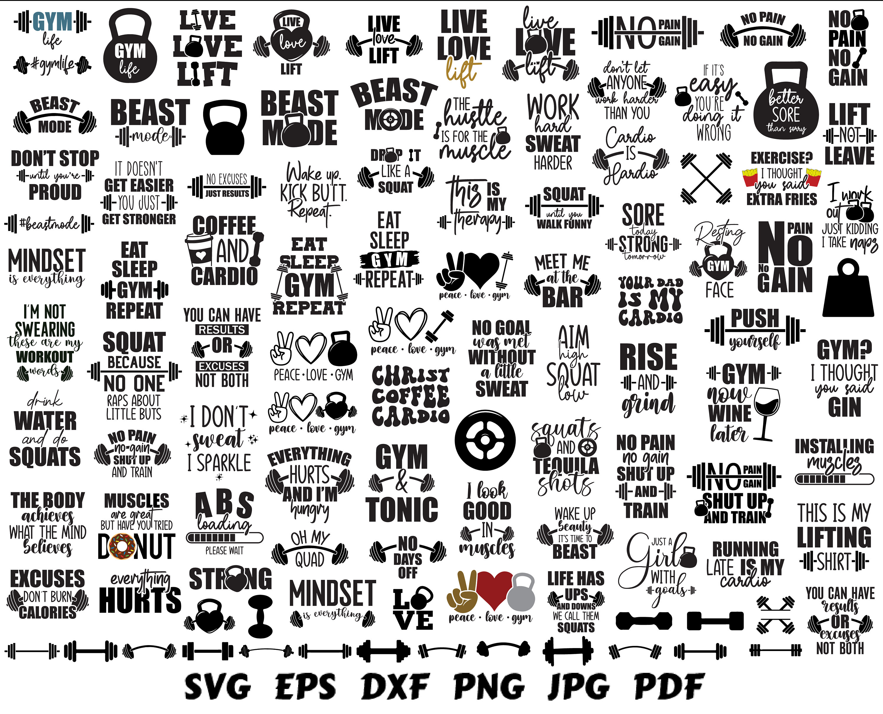 Gym Svg Bundle Workout Svg Fitness Svg Gym Quotes Svg Gym Cut - Etsy