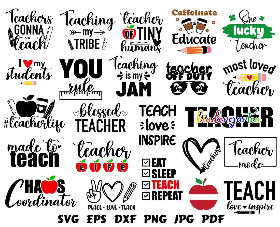 65 Teacher Svg Cut File Bundle Teacher Life Svg Funny Teacher | Etsy
