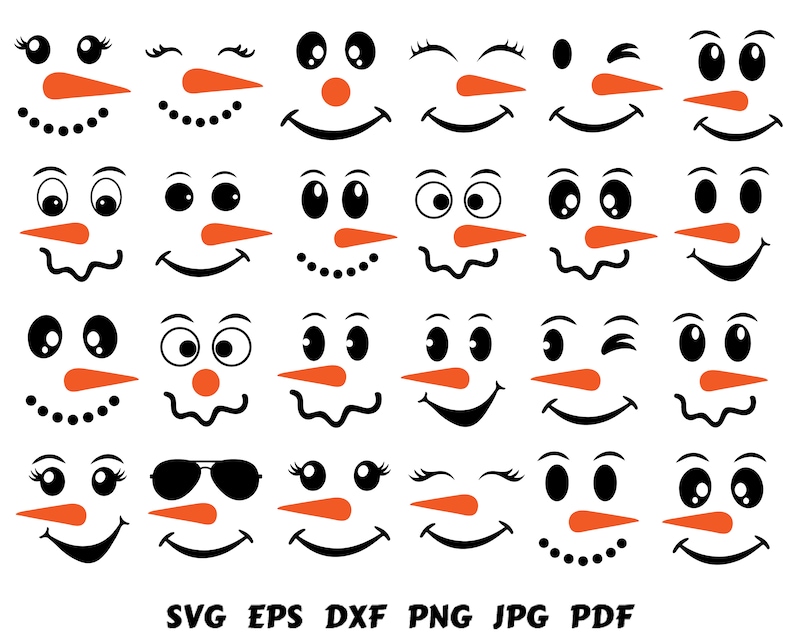Snowman Faces Svg Snowman Svg Snowman Clipart Christmas Svg - Etsy