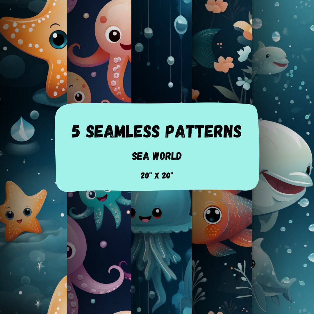 Seamless Sea Creature Digital Prints Cartoon Dolphin, Starfish ...
