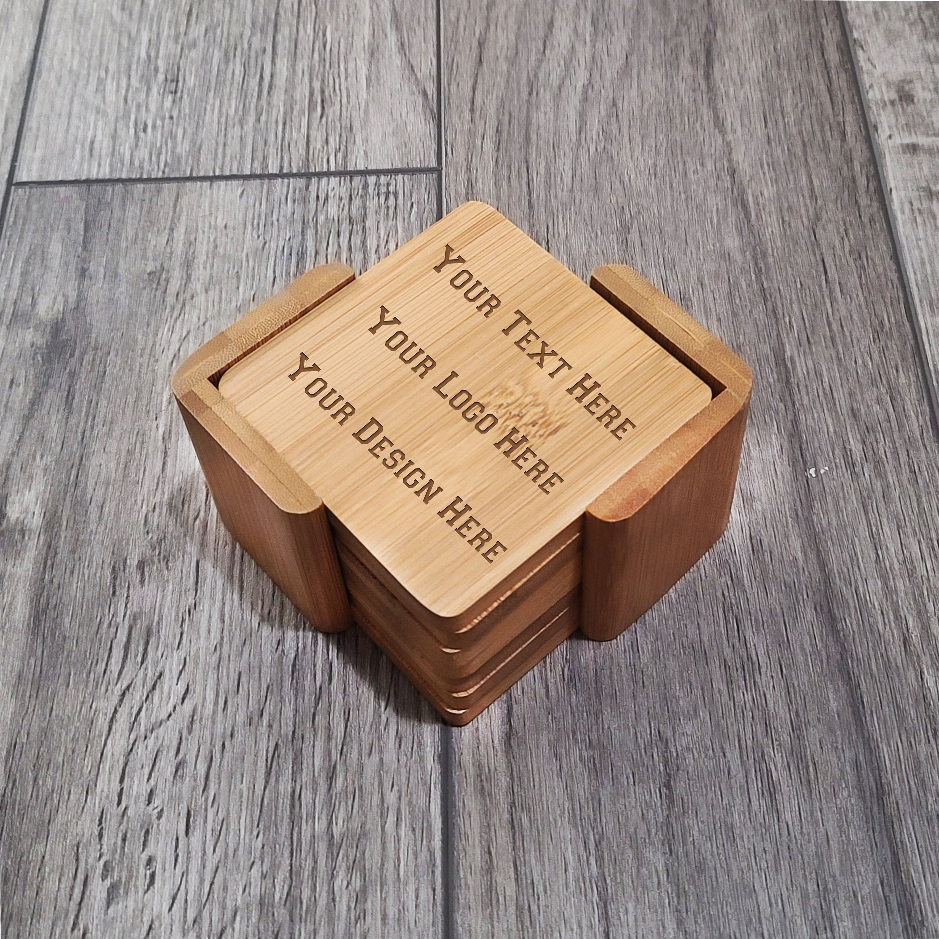 Set of 6 Personalized Custom Wood Square Coasters Engraved Wooden ...