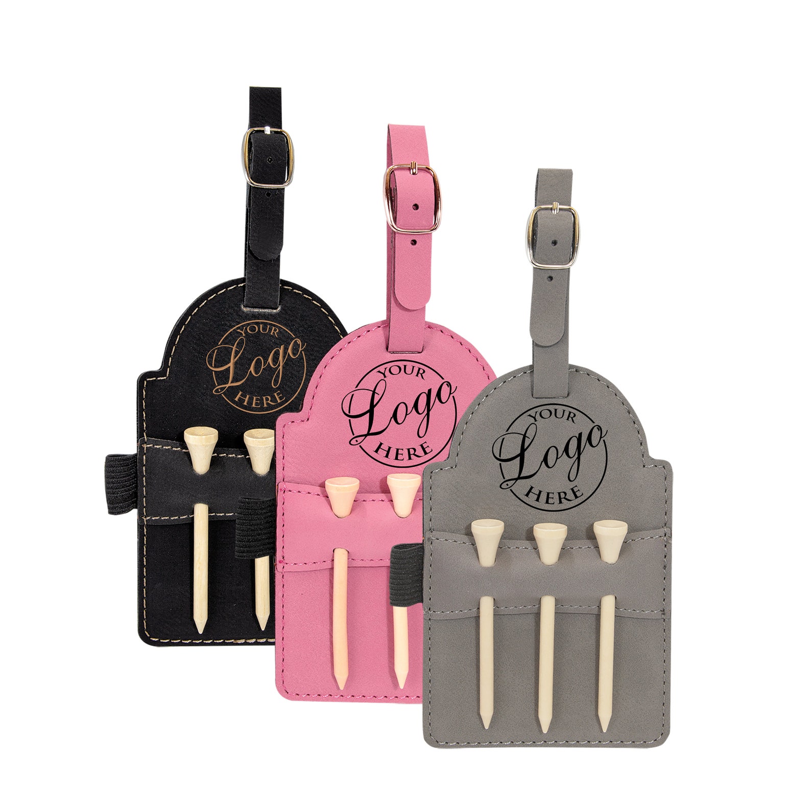 Laser Engraved Leatherette Golf Bag Tag With 3 Wooden Tees | Customized ...