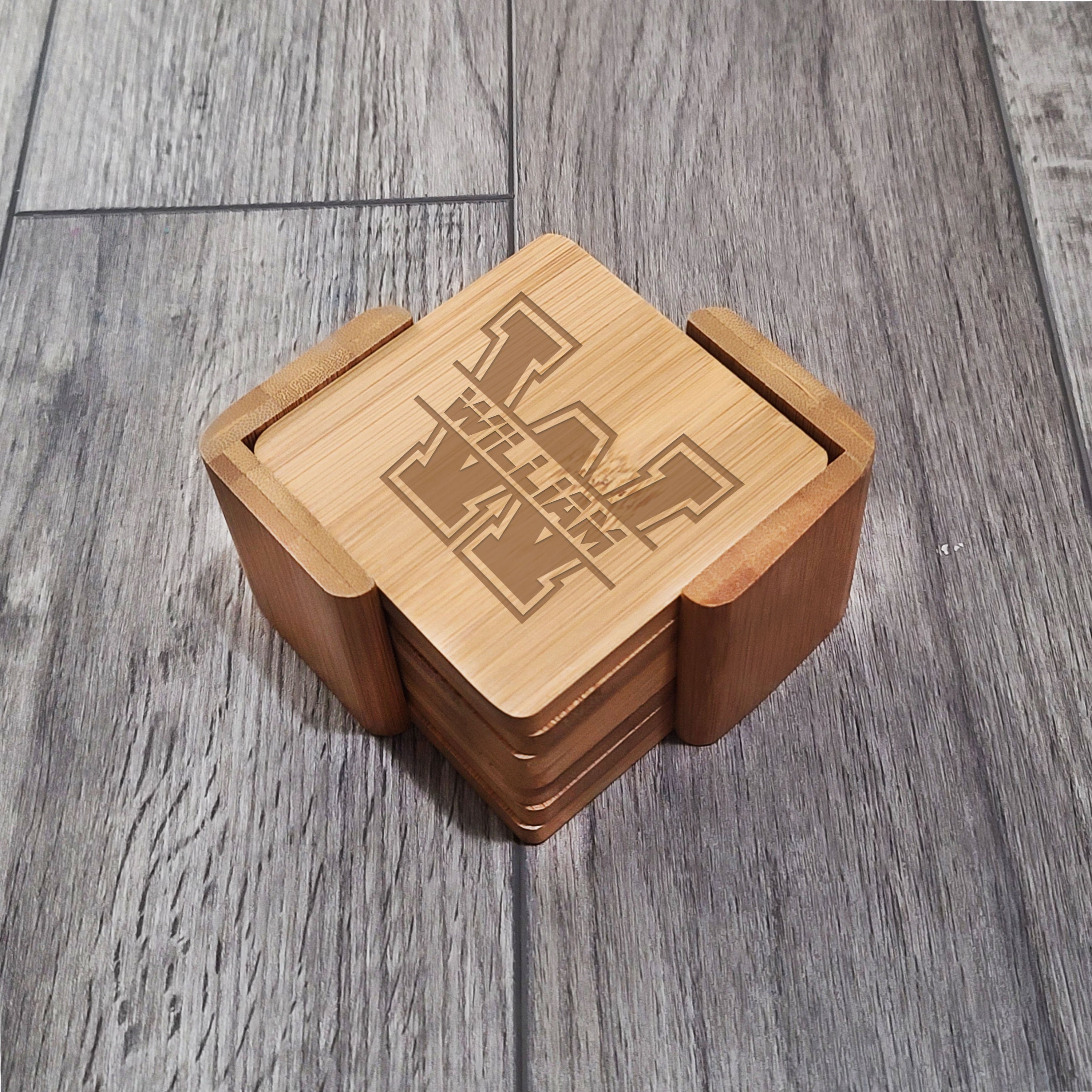 Set of 6 Personalized Custom Wood Square Coasters | Engraved Wooden ...