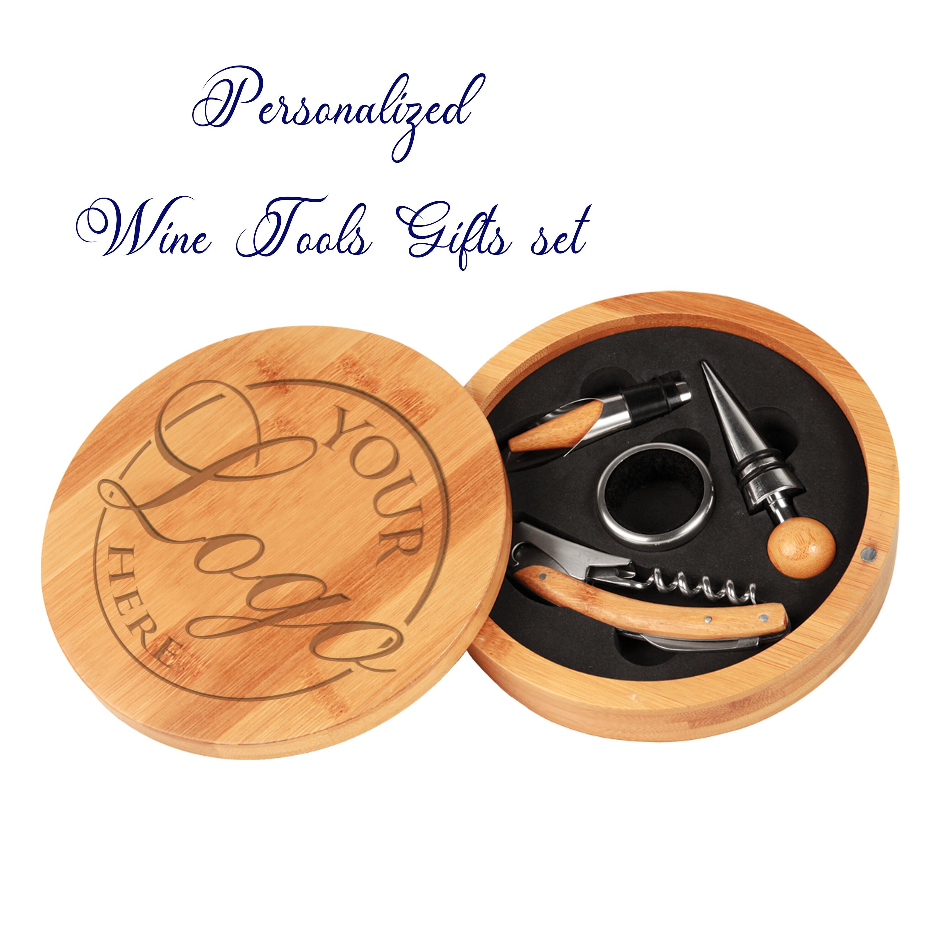 Engraved Wooden Custom Wine Accessories Gift Set Personalized Wine Tool ...