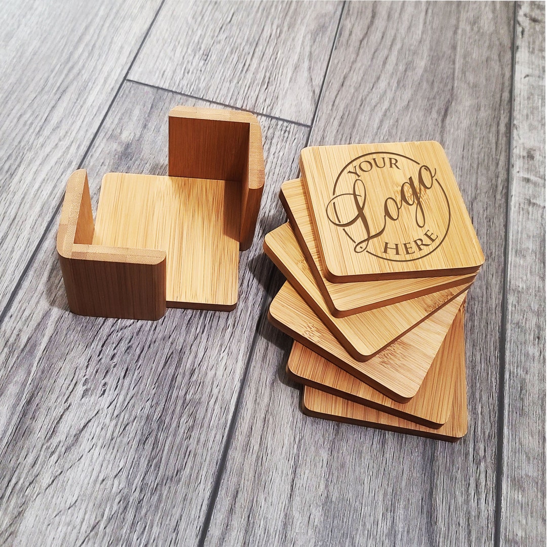 Set of 6 Personalized Custom Wood Square Coasters | Engraved Wooden ...