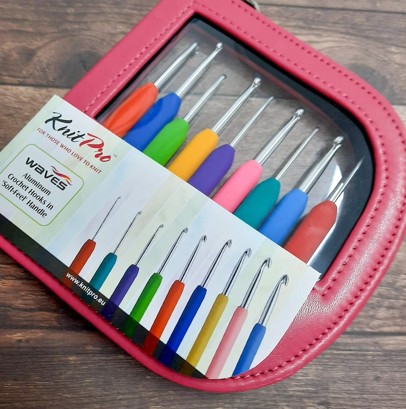 Knitpro Waves Crochet Hook Set With Faux Leather Case Pink - Etsy UK
