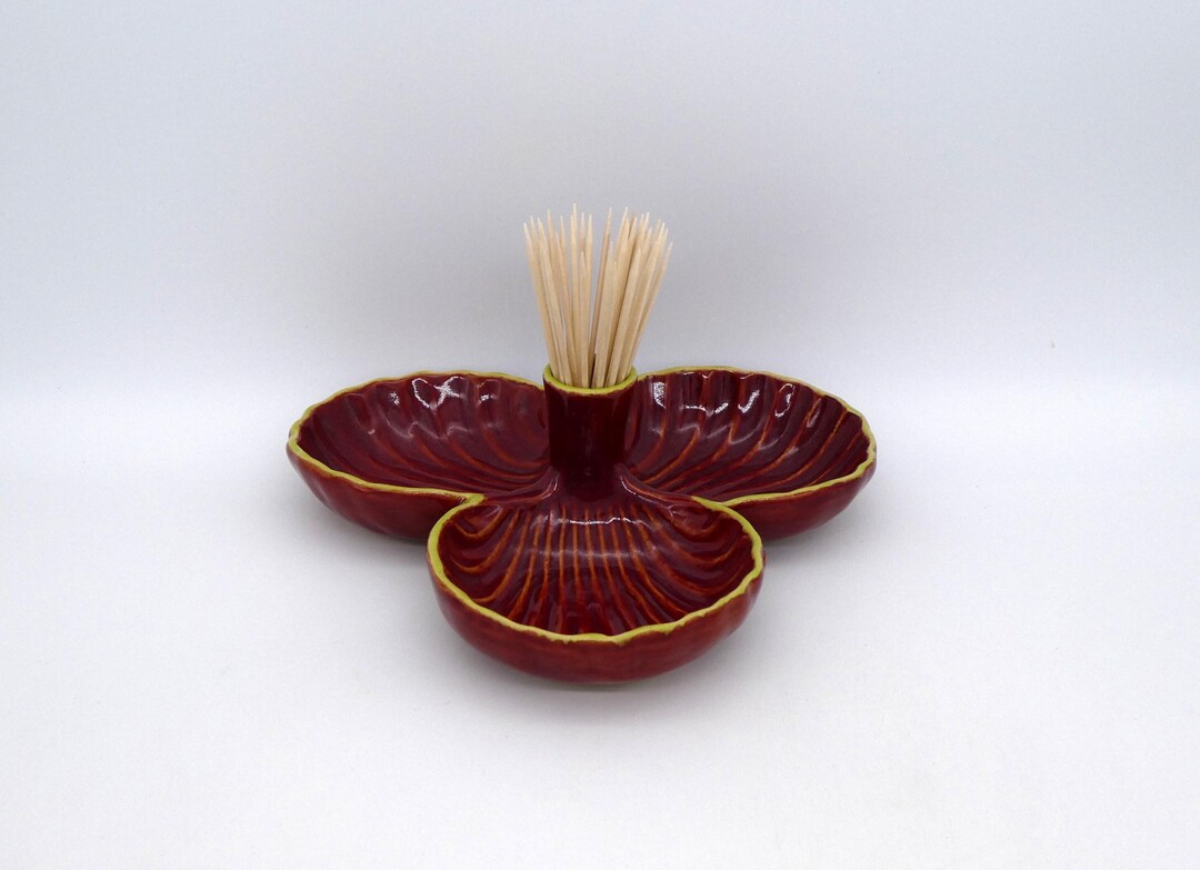Ceramic Triple Dip Bowl, Olive Bowl, Side Bowl, Dip Bowl Set, Condiment ...