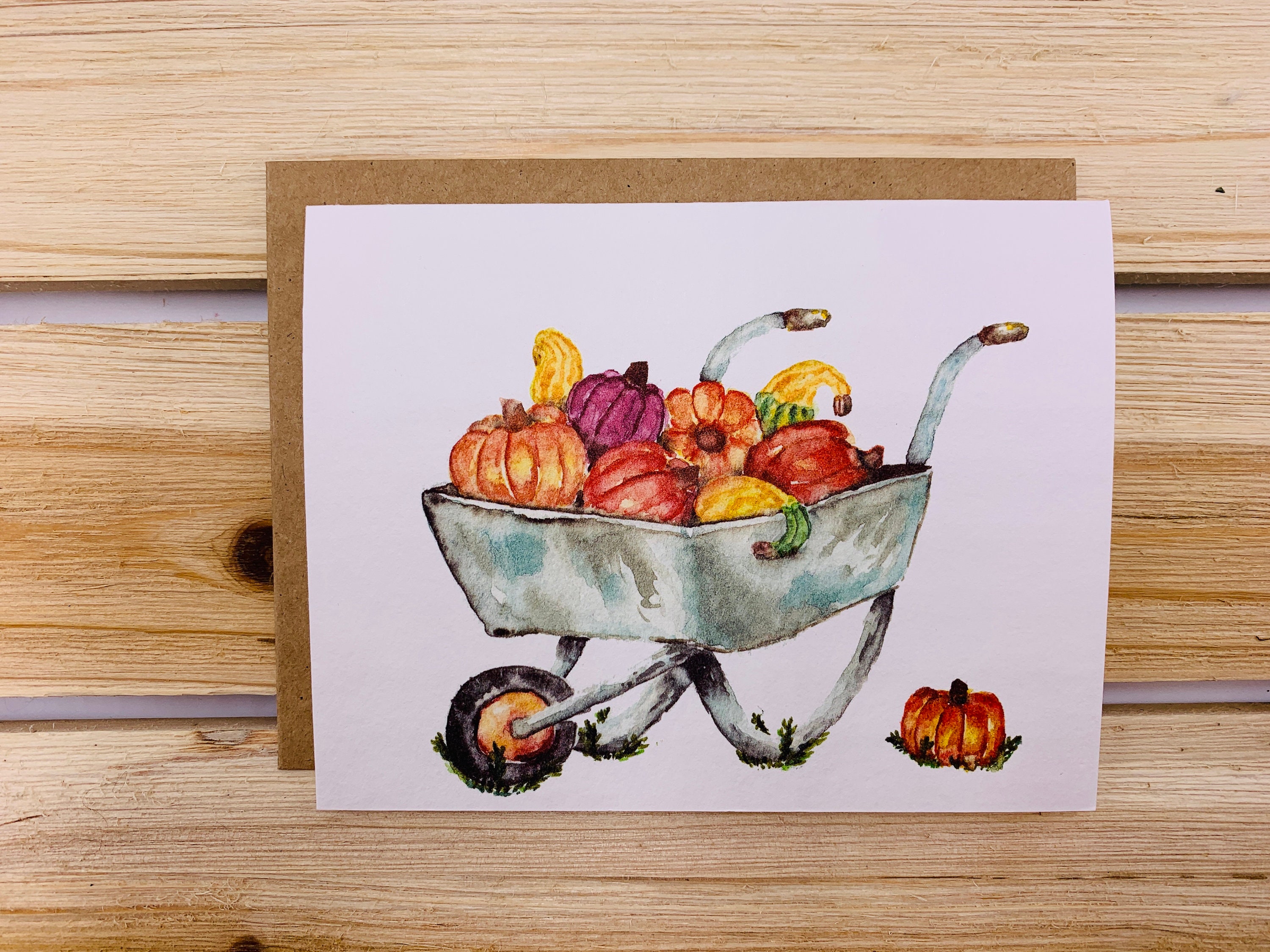 Watercolor Fall Themed Note Card Set | 4 Cards With Kraft Envelopes ...