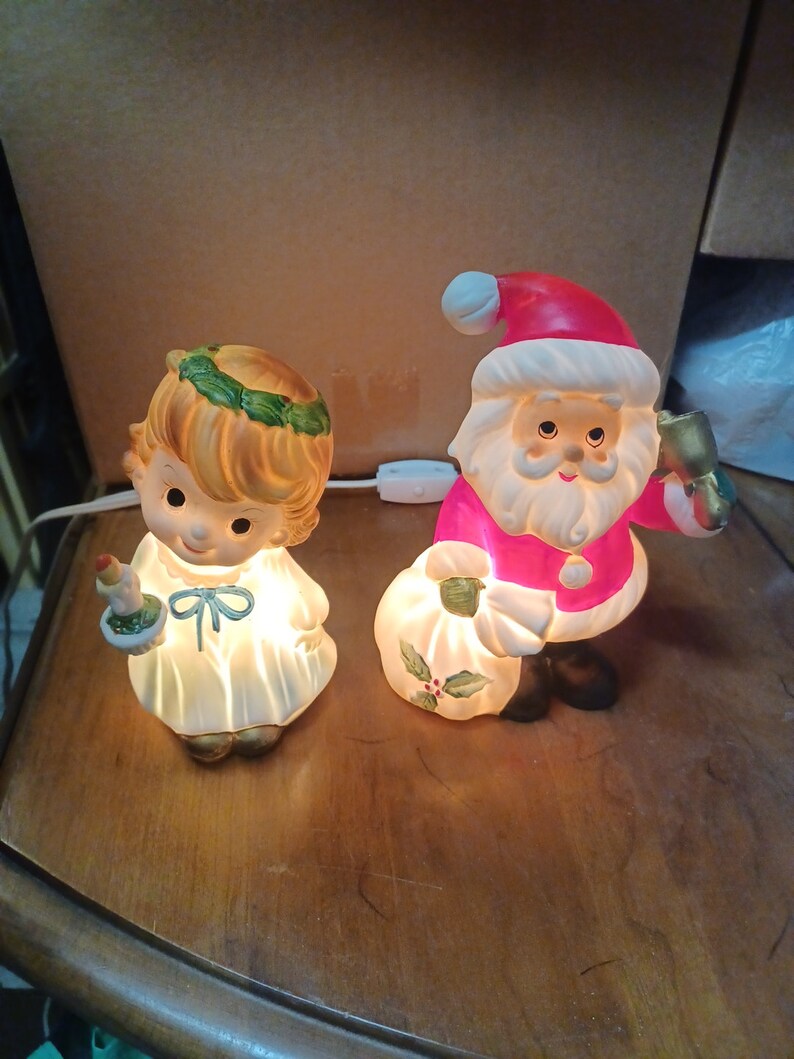 Vintage Ceramic Light up Angel and Santa - Etsy