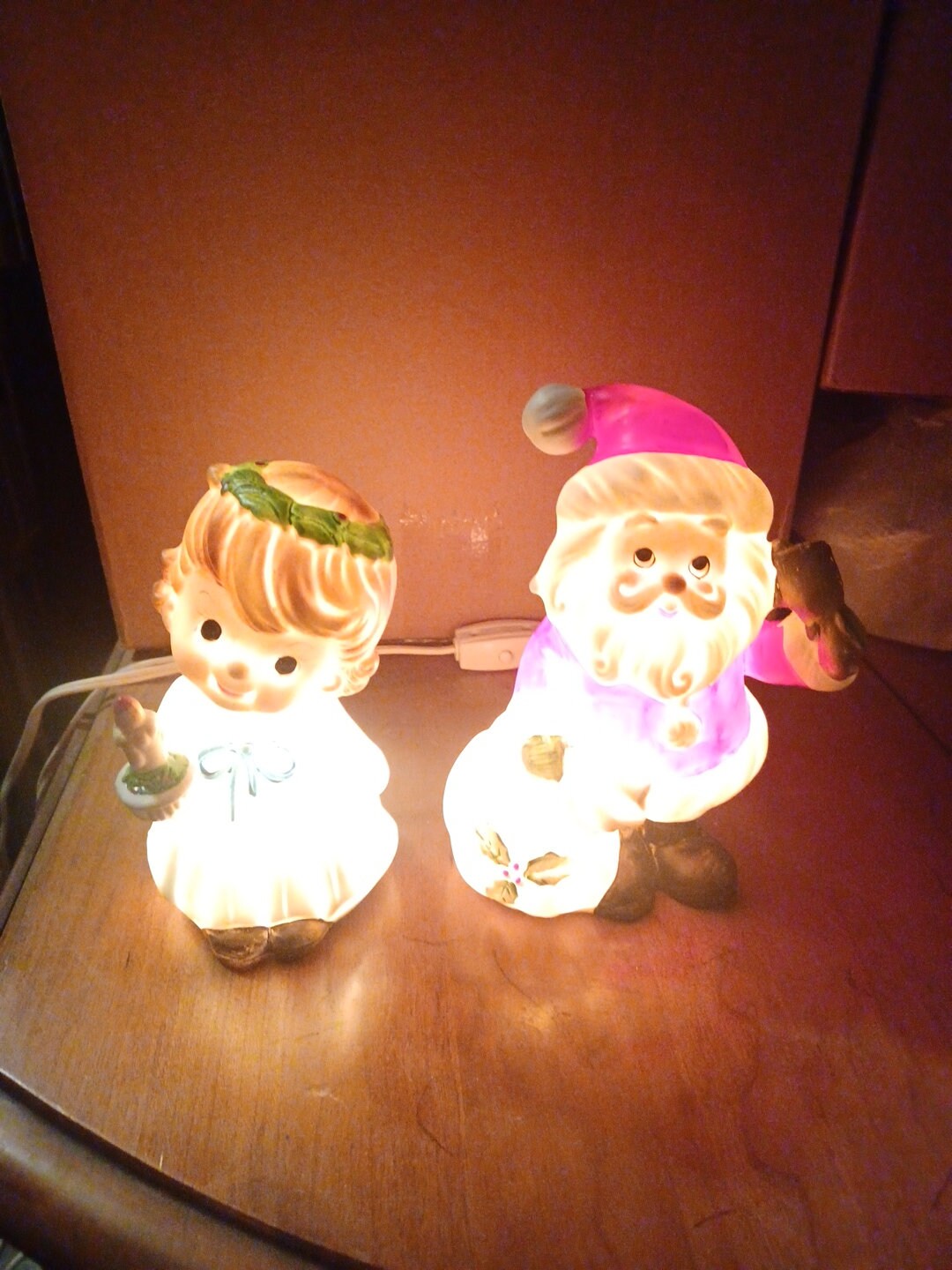 Vintage Ceramic Light up Angel and Santa - Etsy