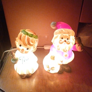 Vintage Ceramic Light up Angel and Santa - Etsy