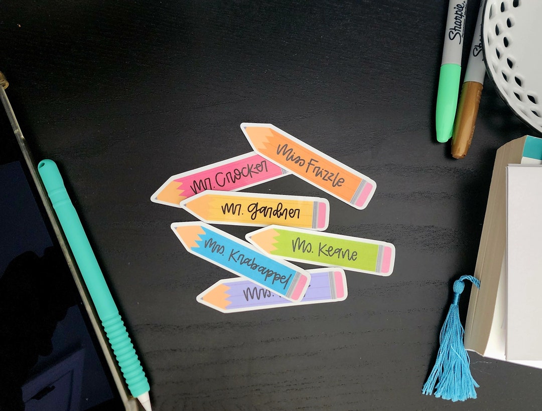 Custom Pencil Waterproof Sticker // Custom Classroom Teacher Gifts - Etsy