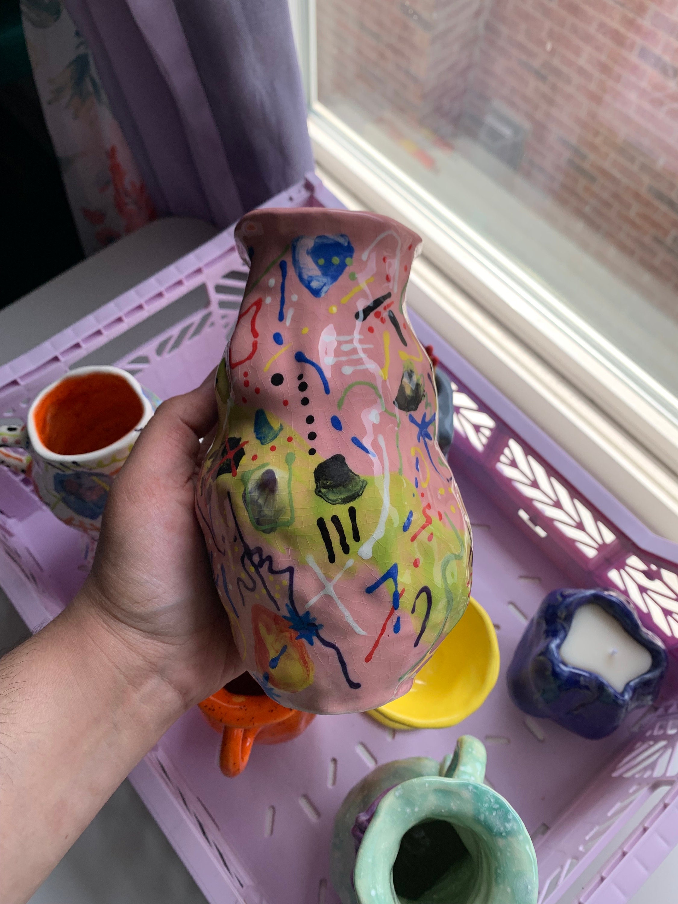 Hand-built Ceramic Table Vase in Patchwork 02 - Etsy