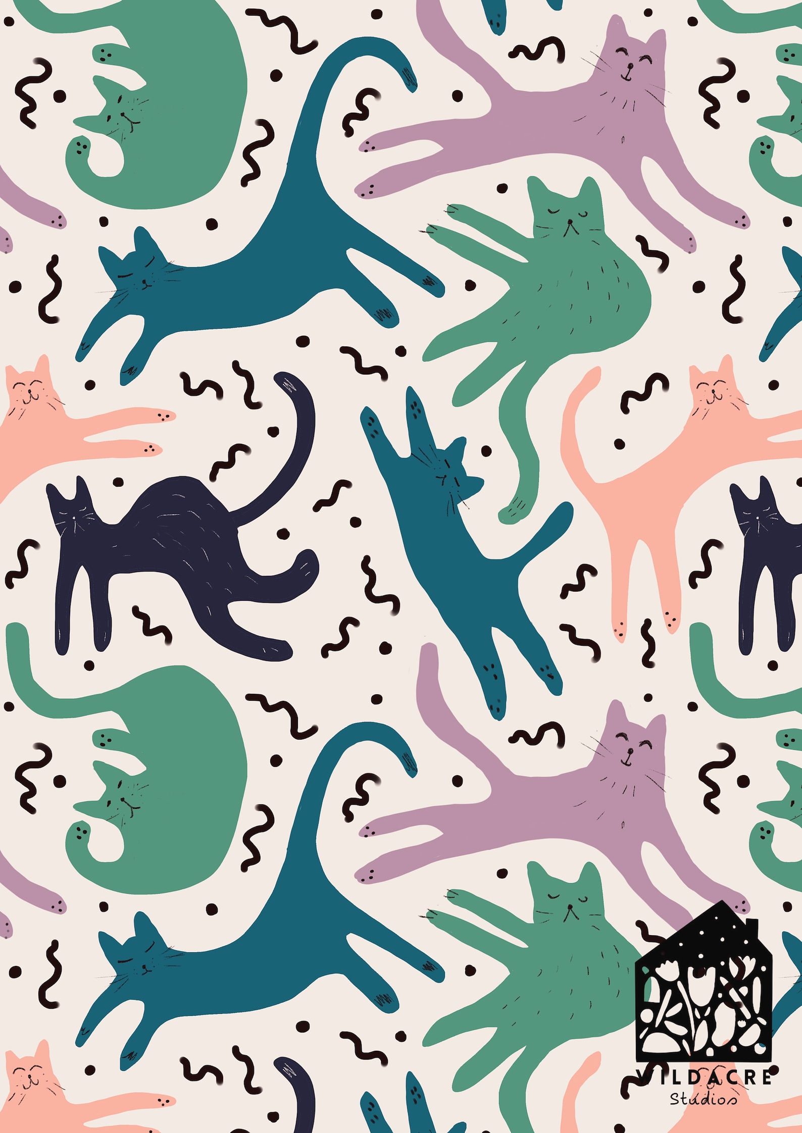 Wiggly Cats Art Print Cat Poster Cat Illustration Art - Etsy UK