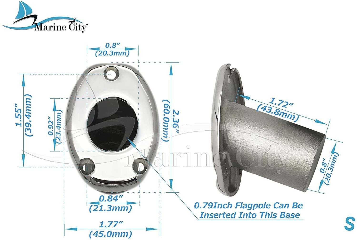 Marine City 316 Stainless Steel Deck Flush Base Flag Socket for Boat ...