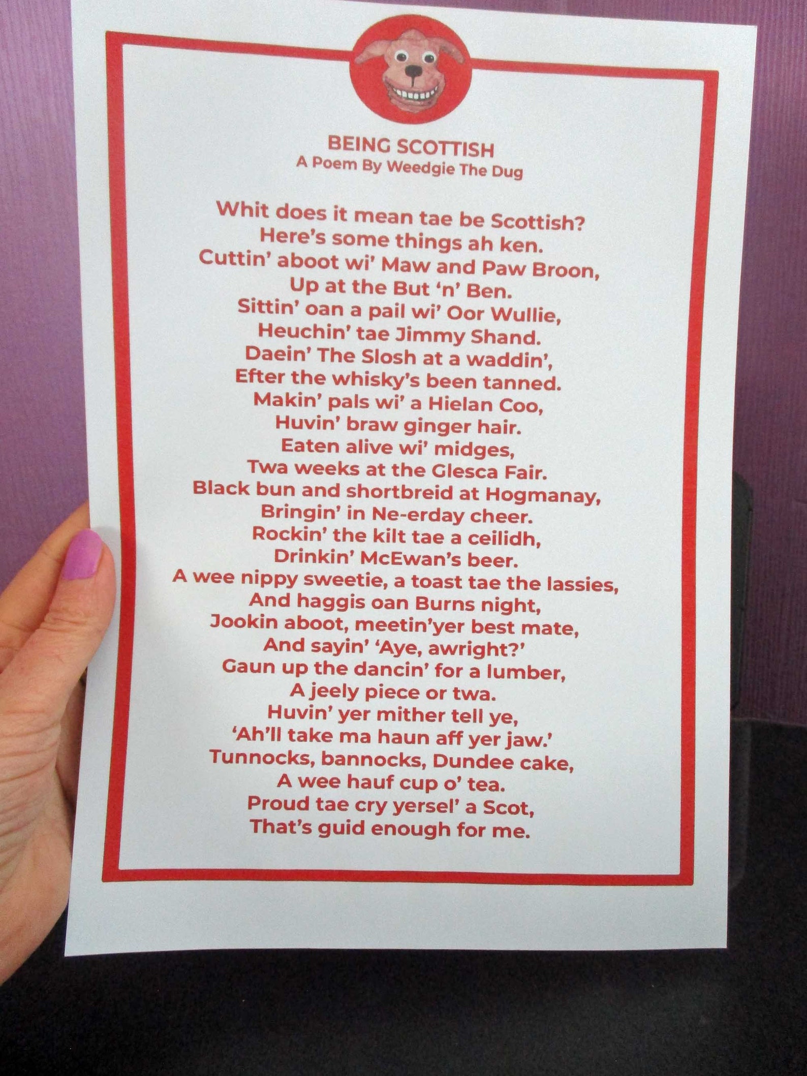 Printable Scottish Poem by Weedgie the Dug, Being Scottish, Funny Poem ...