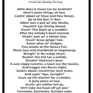 Printable Scottish Poem by Weedgie the Dug, Being Scottish, Funny Poem ...
